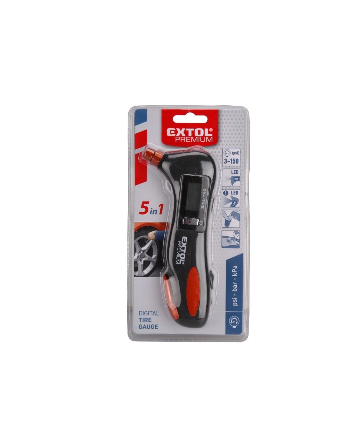 Manometru digital verificare presiune roti, Extol Premium, 5 functii, LED