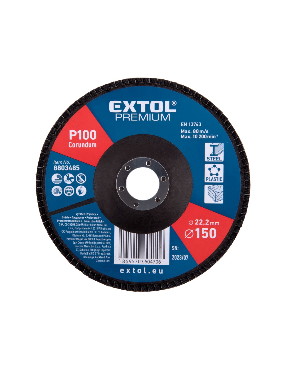 Disc lamelar corindon, O150mm P100, EXTOL PREMIUM